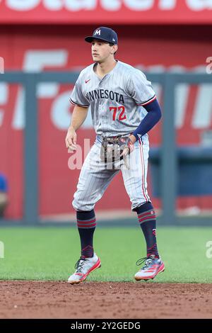 Minnesota Twins shortstop Brooks Lee (2) throwing during an MLB Spring ...
