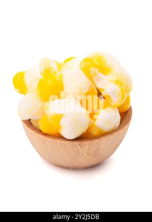 Yellow Freeze Dried Lemon Flavored Candy Isolated on a White Background ...
