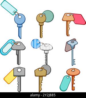 door key hotel set cartoon vector illustration Stock Vector Image & Art ...
