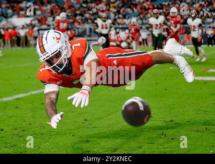 Miami wide receiver Xavier Restrepo runs a drill at the NFL football ...