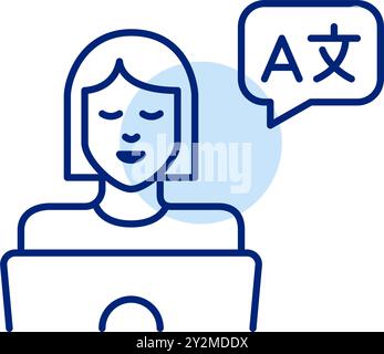 Talking woman with speech bubble pixel perfect linear icon Stock Vector ...
