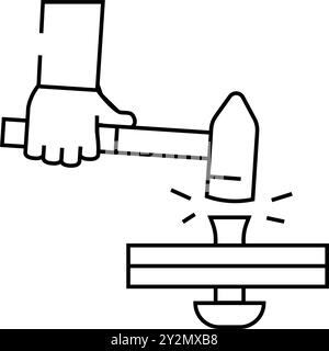 riveting blacksmith metal line icon vector. riveting blacksmith metal ...