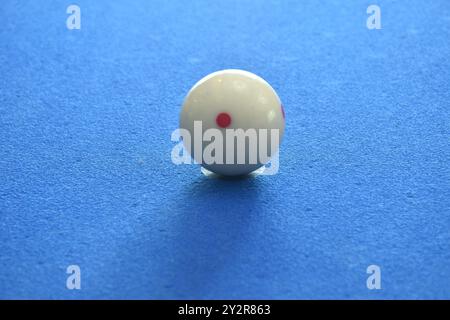 billiard ball with number arranging ready for playing on blue pool ...