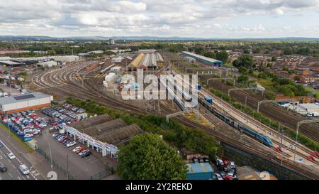Aerial Manchester Longsight railway depot and Hyde road Stock Photo - Alamy