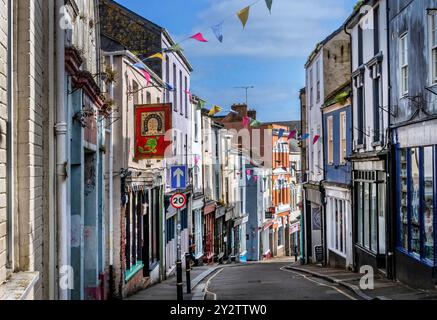 High street uk - Falmouth town centre with people shopping in the ...