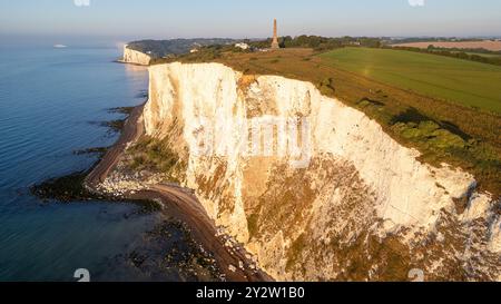 Aerial view of the the White Cliffs of Dover, with the St Margaret's ...