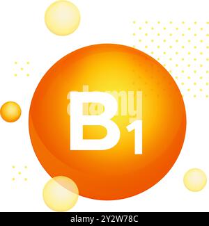 Vitamin B1 with Food Label and Icon. Chemical Formula and Structure ...
