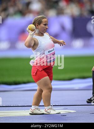 Renata Sliwinska of Poland competing in the women’s T47 shot put at the ...