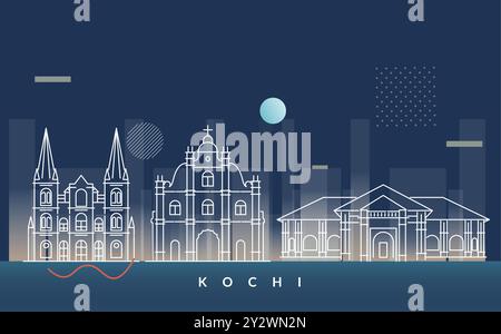 Kochi city Skyline with Famous Places - Stock Illustration as EPS 10 ...