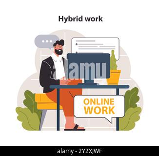 Hybrid work workplace home office model isometric icons set isolated on ...