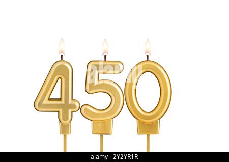 Birthday number 450 - Golden candle on white background Stock Photo - Alamy