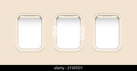Airplane windows, view from inside cabin with beige sidewall Stock ...