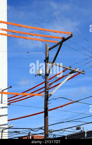 Power line covers, orange safety line guards covering electrical wires ...
