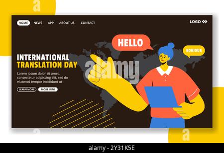 Translation Language Day Social Media Landing Page Cartoon Templates ...