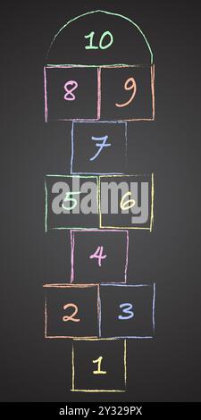 Hopscotch chalk doodle drawing, street Jumping game kids activity. Hop ...