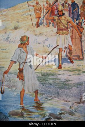 Illustration of David Slaying Goliath (Samuel) from Antique 19th ...
