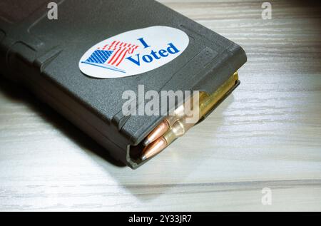 I voted sticker on an assault rifle magazine fully loaded with ...