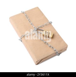 parcel with chain and padlock, isolated on white Stock Photo - Alamy