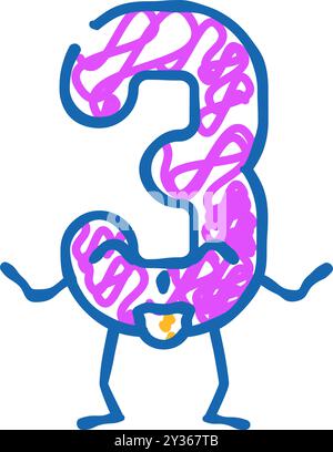 three number character icon doodle illustration Stock Vector Image ...