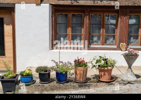 Potted plants on Brunngasse Street, Brienz, Switzerland. This Street ...