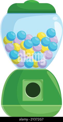 Round gumball machine dispensing colorful candy and gumballs, a classic ...