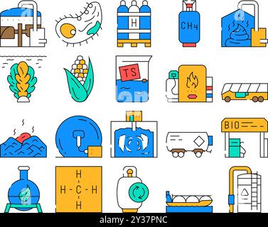 Biogas Energy Fuel Collection Icons Set Vector. Biogas Refueling ...