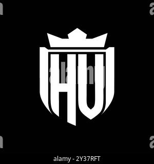 HV Letter logo with shield shape with geometric crown inside white ...
