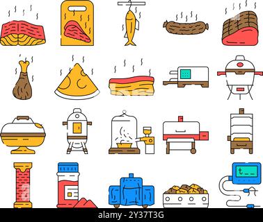 smoked meat bbq icons set vector. grill beef, barbeque cooking, food ...