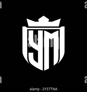 YM Letter logo with shield shape with geometric crown inside black outline on white background ...