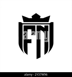 FN Letter logo with shield shape with geometric crown inside white ...