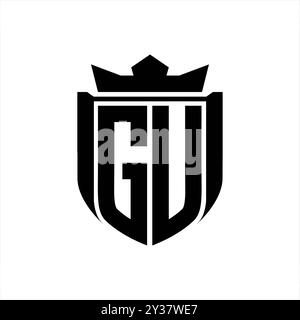 GU Letter logo with shield shape with geometric crown inside black outline on white background ...