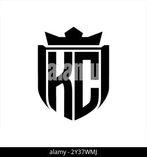 KC Letter logo with shield shape with geometric crown inside white ...