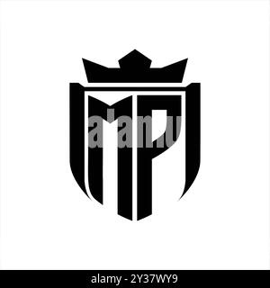 MP Letter logo with shield shape with geometric crown inside black ...
