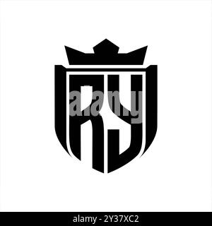 RY Letter logo with shield shape with geometric crown inside white ...