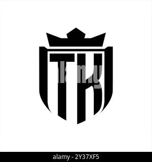 TK Letter logo with shield shape with geometric crown inside white ...