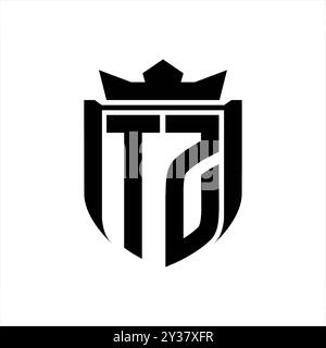 TZ Letter logo with shield shape with geometric crown inside black outline on white background ...