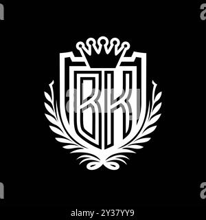 BK Letter logo heraldic shield shape with crown, vintage shield on ...