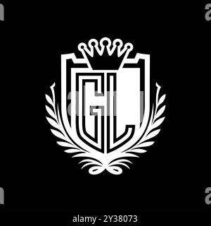 GL Letter logo heraldic shield shape with crown, vintage shield on ...