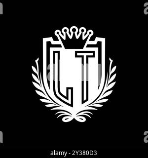 LT Letter logo heraldic shield shape with crown, vintage shield on ...