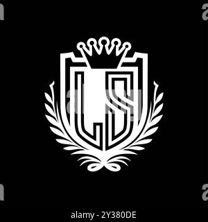 LS Letter logo heraldic shield shape with crown, vintage shield on ...