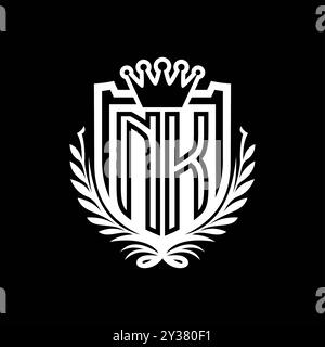 NK Letter logo heraldic shield shape with crown, vintage shield on ...