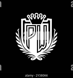 PW Letter logo heraldic shield shape with crown, vintage shield on ...
