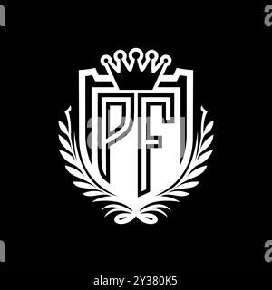 PF Letter logo heraldic shield shape with crown, vintage shield on ...
