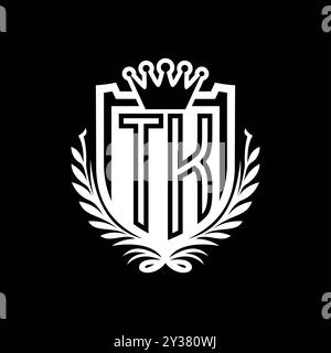 TK Letter logo heraldic shield shape with crown, vintage shield on ...