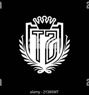 TZ Letter logo heraldic shield shape with crown, vintage shield on white background template ...