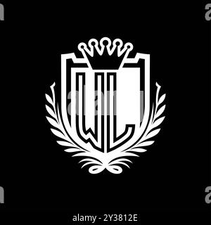WL Letter logo heraldic shield shape with crown, vintage shield on ...