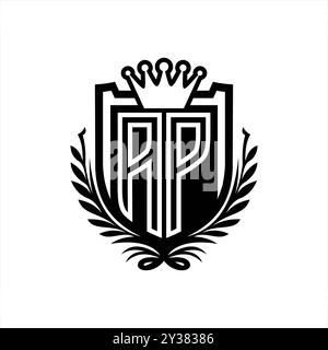 AP Letter logo heraldic shield shape with crown, vintage shield on ...