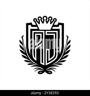 AJ Letter logo heraldic shield shape with crown, vintage shield on ...