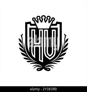 HV Letter logo heraldic shield shape with crown, vintage shield on ...
