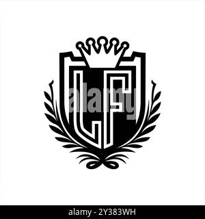 LF Letter logo heraldic shield shape with crown, vintage shield on black background template ...